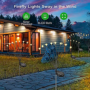 Solar Firefly Lights, Solar Outdoor Lights Garden Lights Outdoor Waterproof, Firefly Lights Solar Outdoor, Starburst Swaying Garden Lights for Path Fence, Swaying When Wind Blows (2 Pack, Warm White)