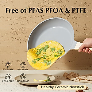 Redchef Ceramic Pots and Pans Set Non Stick, PFAS PFOA & PTFE Free, Cookware Set 7 Piece, Healthy Ceramic Pots and Pans Set Non Stick, Non Toxic Pots and Pans Set Non Stick, Pots and Pans Set (Cream)