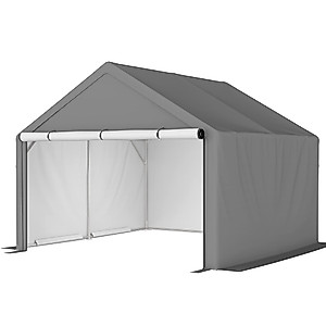 10x10 ft Portable Outdoor Storage Shelter Shed, Heavy Duty Storage Garage Shed with Roll-up Doors Shelter for Garden Tool, Lawn Mower, Motorcycleand, Bike - Gray