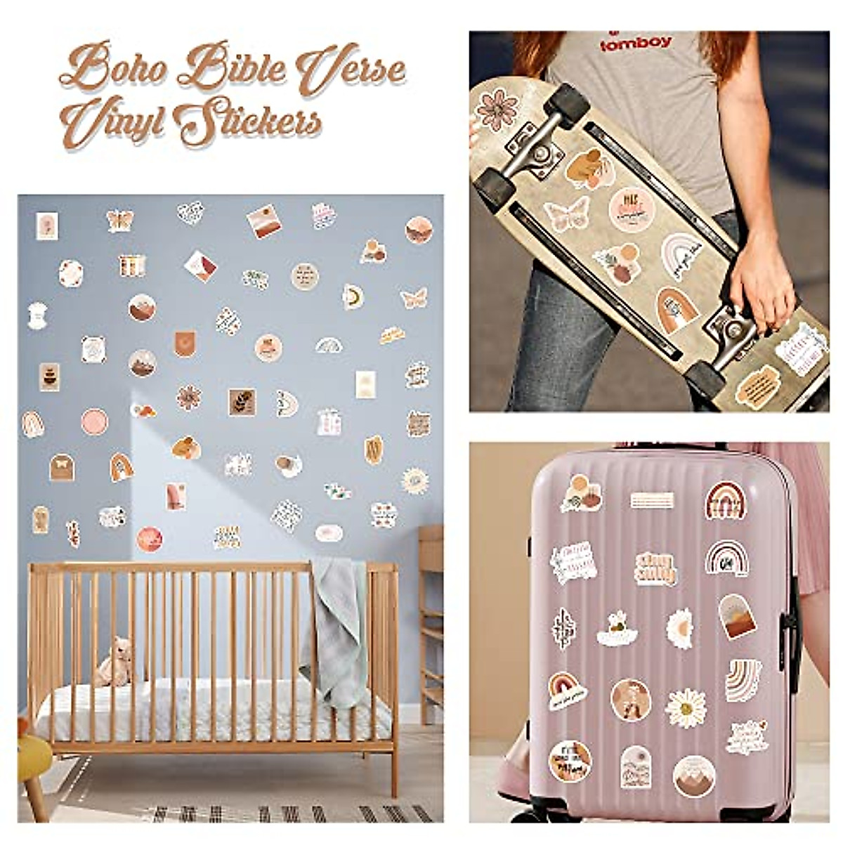 104Pcs Boho Bible Versevinyl Stickers Set, Christian Aesthetic Cute Vinyl Waterproof Stickers for Water Bottles Laptop Phone Suitcase Refrigerator Guitar Decals, Birthday Gift DIY Crafts for Kids