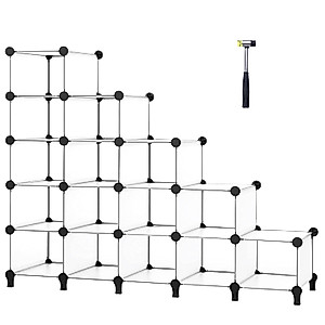 ANWBROAD Cube Storage Organizer 16 Cubes DIY Closet Bookshelf with Space Saving Shoe Rack Plastic Shoe Storage Organizer Unit for Bedroom Closet Office Living Room Hallway Entryway ULCS016T+ULCS16TX