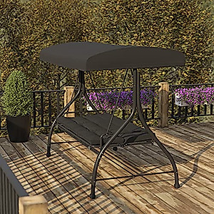 BizChair 3-Seat Outdoor Steel Converting Patio Swing Canopy Hammock with Cushions / Outdoor Swing Bed (Black)