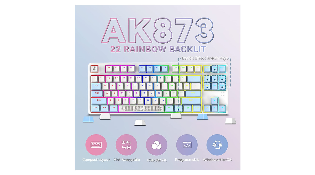 A.JAZZ AK873 Wired 87-Key Mechanical Gaming Keyboard with RGB Backlight