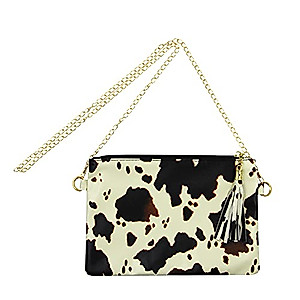 JUMISEE Women Cow Print Wristlet Clutch Purse Fashion Tassel Crossbody Bag with Chain Strap