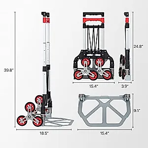 MoNiBloom Stair Climbing Cart Portable Folding Hand Truck and Dolly, Heavy-Duty 151 lb Capacity Aluminum Trolley Cart with Telescoping Handle and Bungee Cord for Travel Office