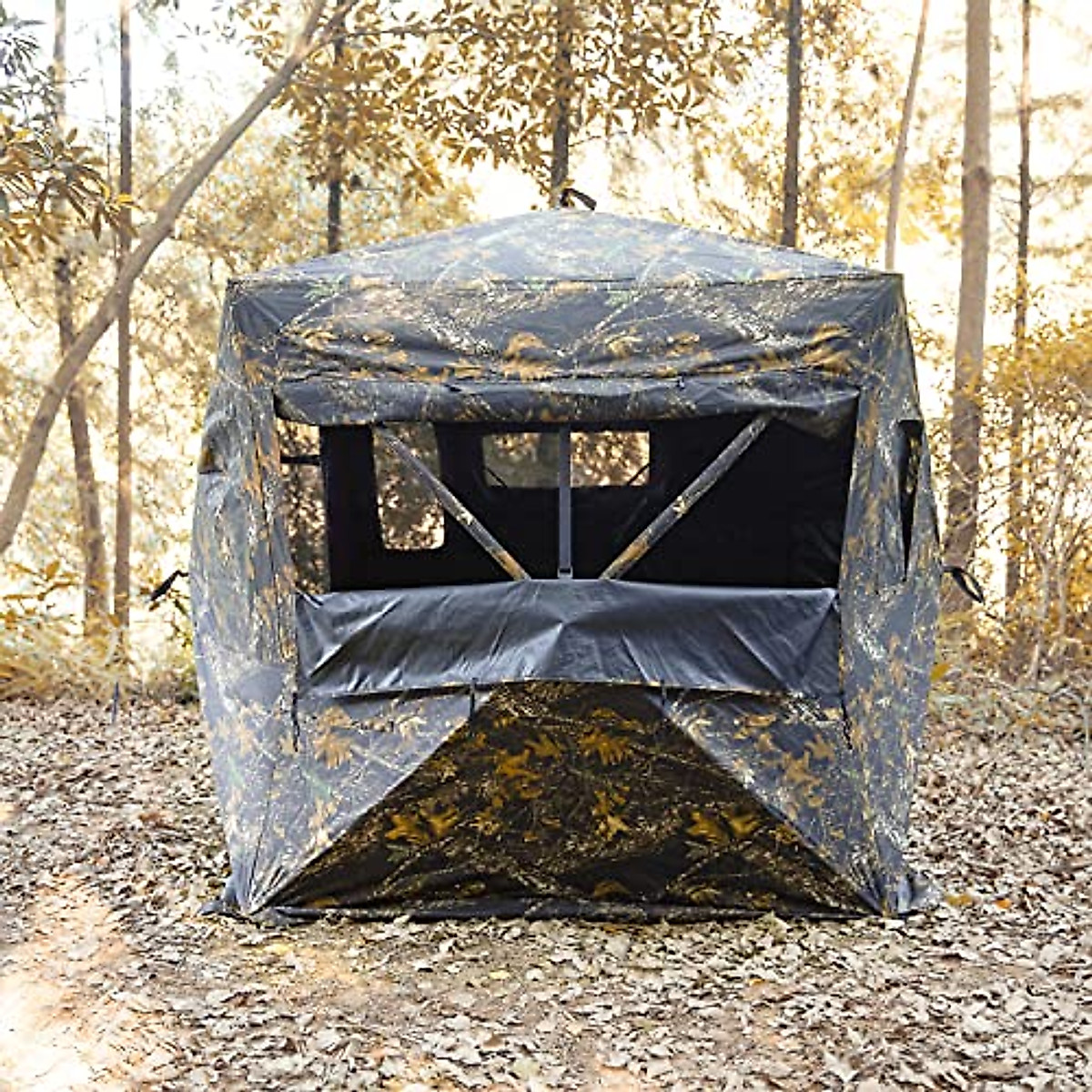 GearOZ Hunting Blind, See Through Ground Blinds for Deer Hunting 3-4 Person Pop Up Tent Turkey Blind for Bow Hunting 270°, Portable Durable Deer Blind for Hog Turkey Duck Hunting