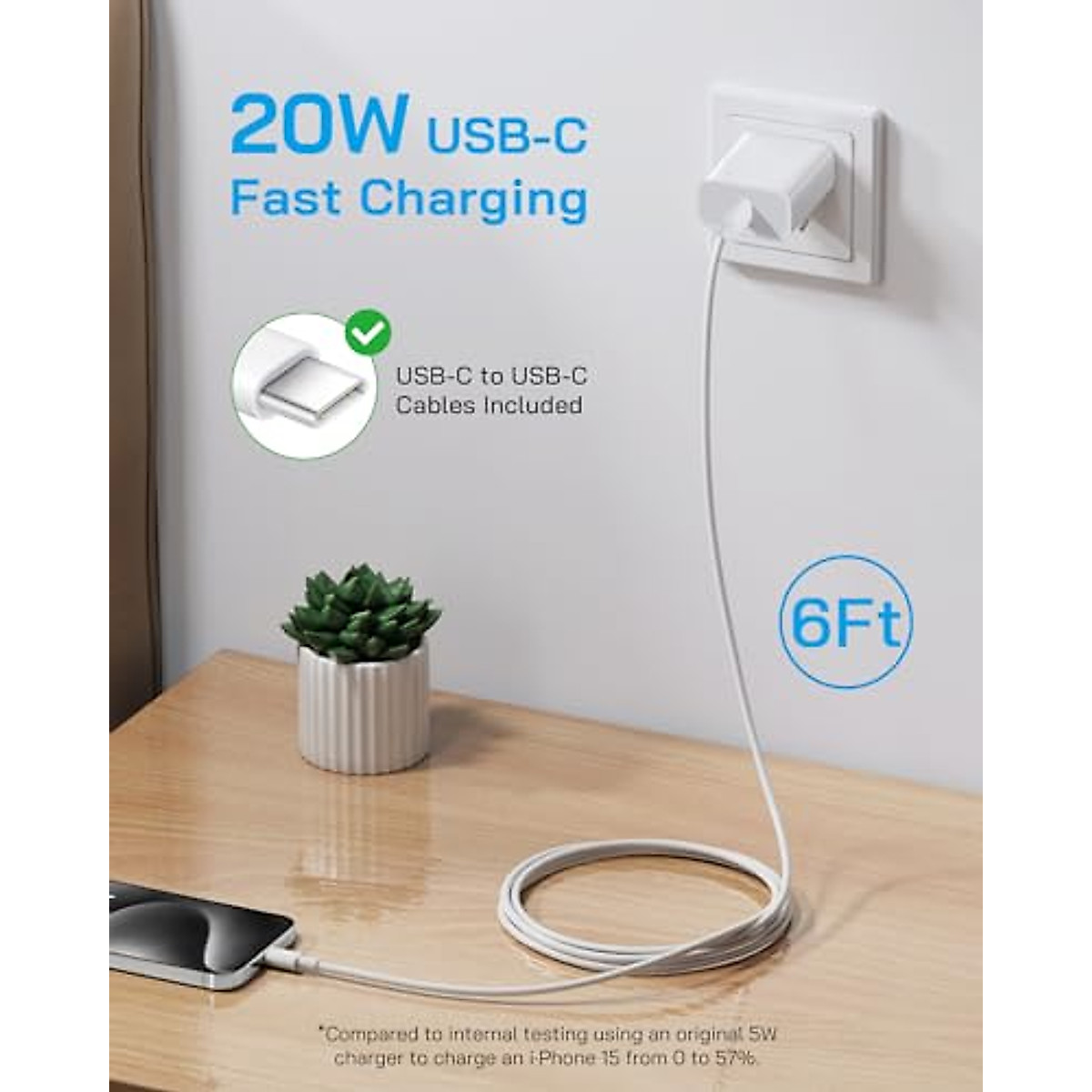 3 Pack i Phone 15 Charger Fast Charging, 20W USB C Charger Block with 6FT USB C i Phone 15 Charger Cable Compatible with Phone 15 Pro Max /15 Plus/,Pad Pro 12.9"/11",iPad Air 5th/4th 10.9"