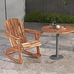 Outsunny Wooden Adirondack Rocking Chair Outdoor Lounge Chair Fire Pit Seating with Slatted Wooden Design, Fanned Back, & Classic Rustic Style for Patio, Backyard, Garden, Lawn, Carbonized