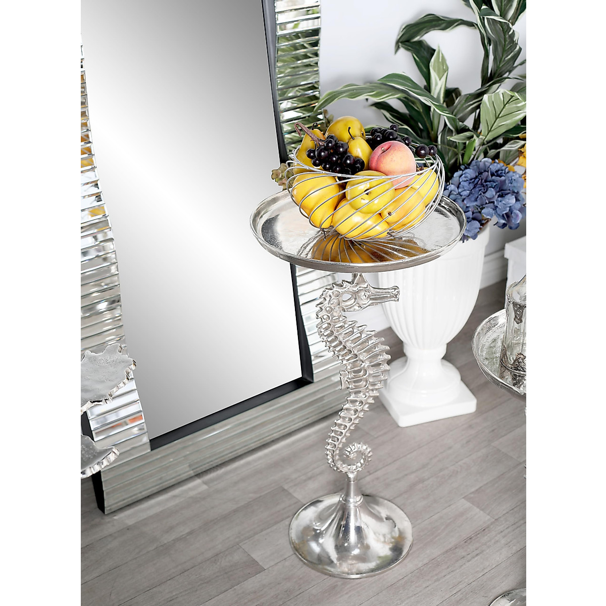 Deco 79 Coastal Aluminum Accent, Side Table 14" x 14" x 27", Silver
