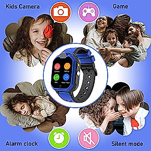 PTHTECHUS 4G GPS Kids Smartwatch Phone - Boys Girls Waterproof Watch with GPS Tracker 2 Way Call Camera Voice & Video Chat SOS Alarm Pedometer WiFi Wrist Watch Birthday Gifts for Students, 4G Blue