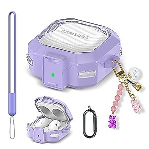 [with Secure Lock] Clear Case Cover for Galaxy Buds 2 Pro Case(2022) /Galaxy Buds Pro Case(2021) /Galaxy Buds 2 Case (2021) /Galaxy Buds Live Case(2020) with Fashion Candy Keychain (Clear Purple)