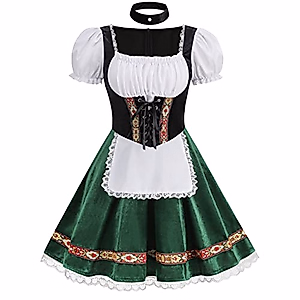 Colorful House Women's Oktoberfest Costume Beer Dirndl Maid Outfit Dress for German Bavarian Halloween Carnival(Army Green, X-Large)