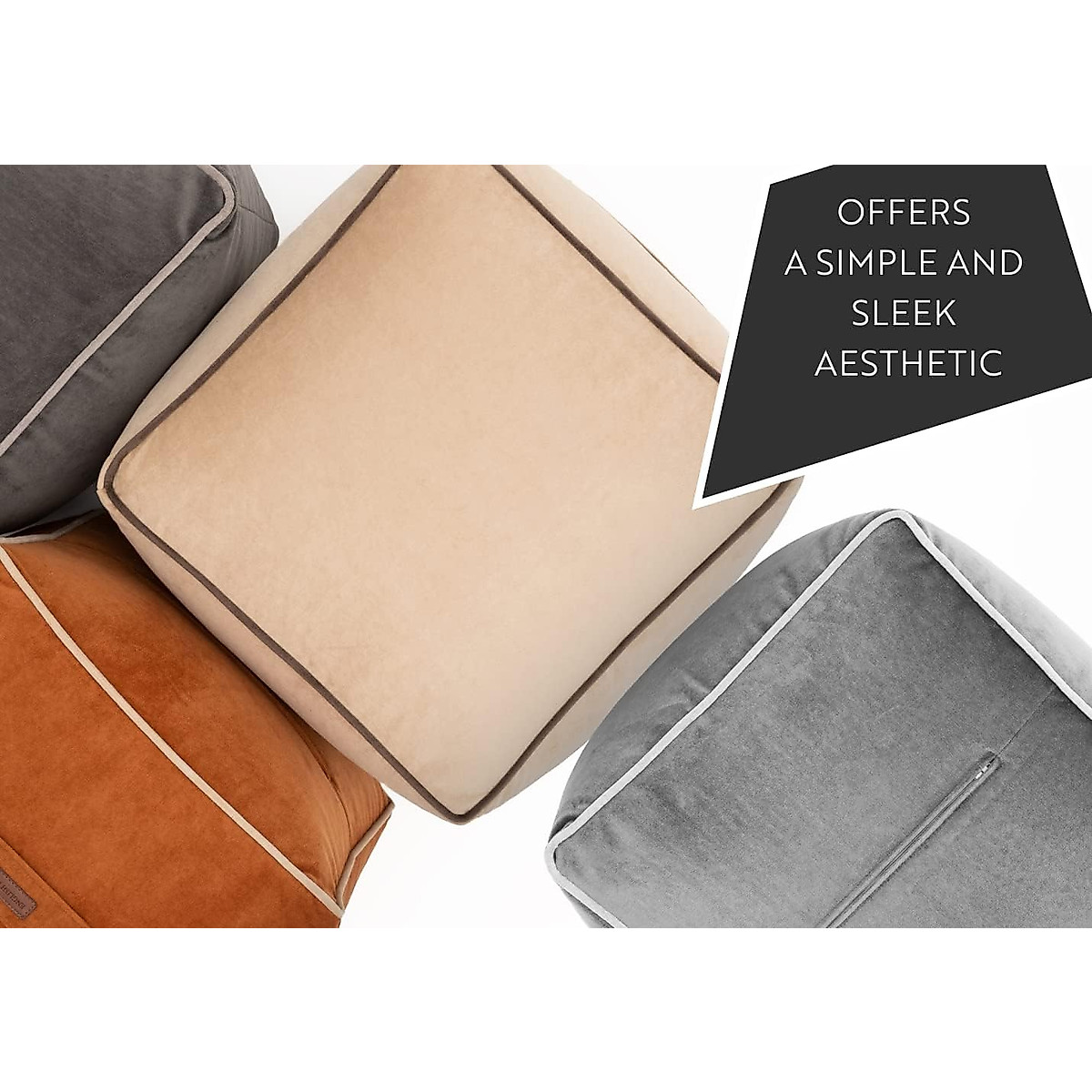 English Home Ottoman Pouffe, Comfortable Cube Foot Stool, Soft Velvet Bean Bag, Home Decor Footstool Extra Seating for Living Room, Bedroom, Casha, 17.7x17.7 inch (45x45 cm), Anthracite