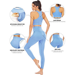 NOVA ACTIVE Workout Sets for Women 2 Piece High Waisted Seamless Leggings with Padded Stretchy Sports Bra Sets Yoga Outfit Jogging Gym Clothes(N007S-Blue)