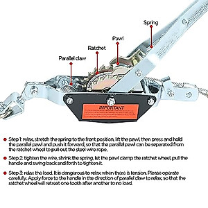 1 Ton Heavy Duty 2 Hook Steel Cable Dual Gear Power Ratchet Come Along Puller Tool,Automotive Hoist Cable Puller,Hoist Winch Cable Stretcher Lift