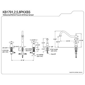 Kingston Brass KB1798PKXBS 8" to 16" Widespread Kitchen Faucet with Brass Sprayer, 8-1/4", Brushed Nickel