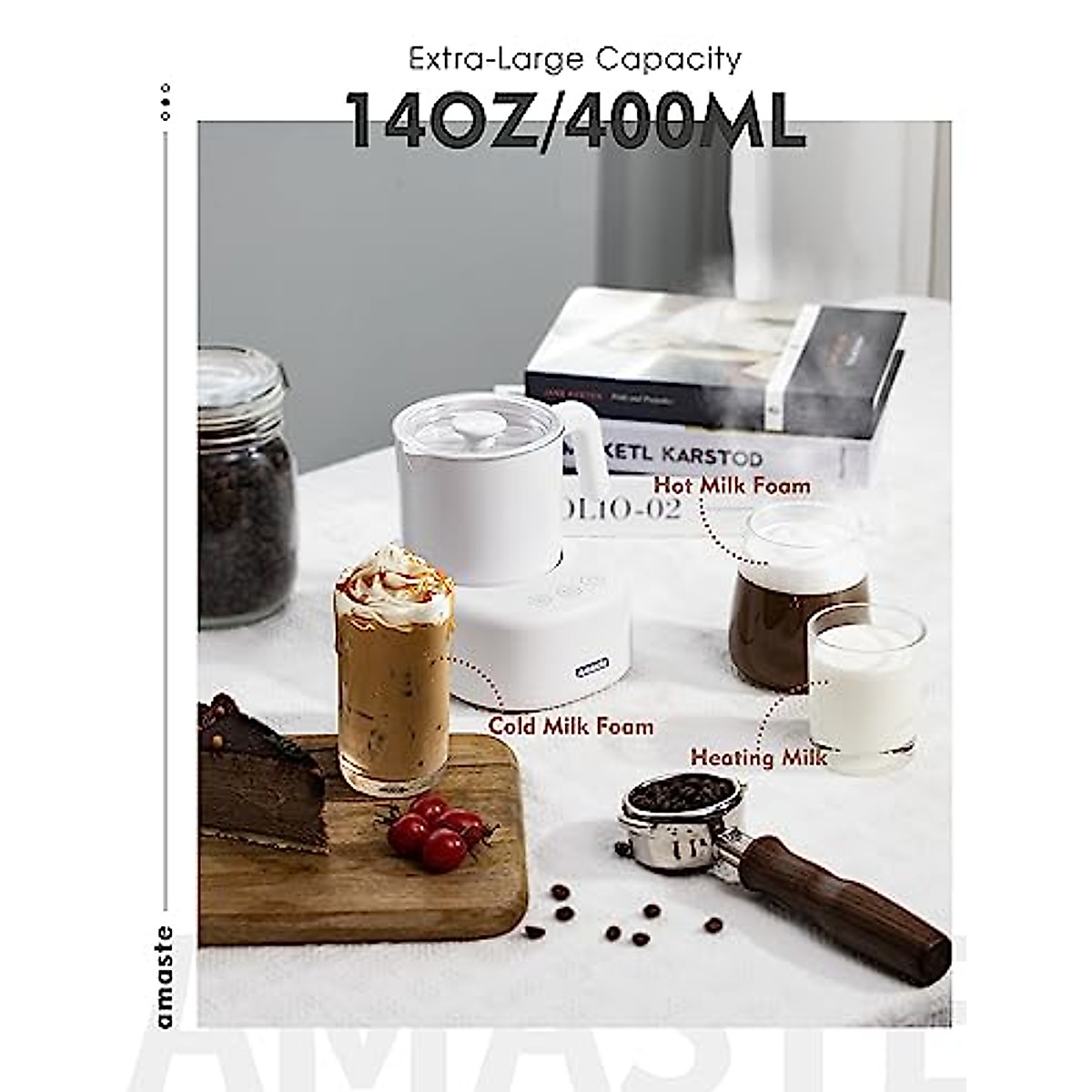 Milk Frother, Milk Frother and Steamer, Detachable Electric Milk Frother with Touch Control, 13.5oz/400ml, Automatic Milk Frother for Coffee, Latte, Cappuccinos, 3 in 1 Hot/Cold Foam Maker, White