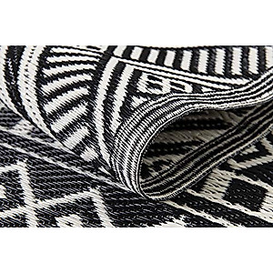 Beverly Rug Aztec Outdoor Rugs 8x10 Waterproof Boho Reversible Plastic Straw Rug Bohemian Outdoor Carpet, Outside Mat for Patio, Camping, Picnic, Porch, Deck, RV, Beach, Pool, Black and White, Texas