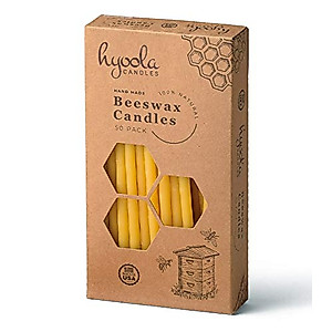 Hyoola Beeswax Birthday Candles – 50 Pack - Natural Dripless Decorative Candles with Long Lasting Burn – Elegant Taper Design, Soothing Scent – 6” Tall – Handmade in The USA