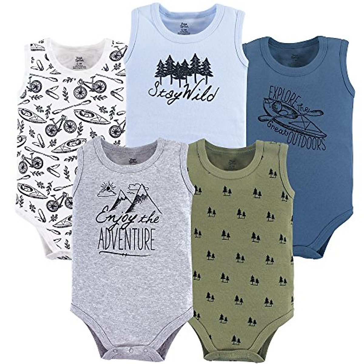 Yoga Sprout Cotton Bodysuit, 5 Pack, Adventure, 3-6 Months