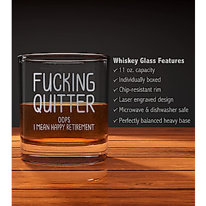 Promotion & Beyond Quitter Oops I Mean Happy Retirement Birthday Funny Gift For Friend Dad Uncle Grandpa From Daughter Son Wife - Father's Day Christmas Anniversary Party Favor Whiskey Glass
