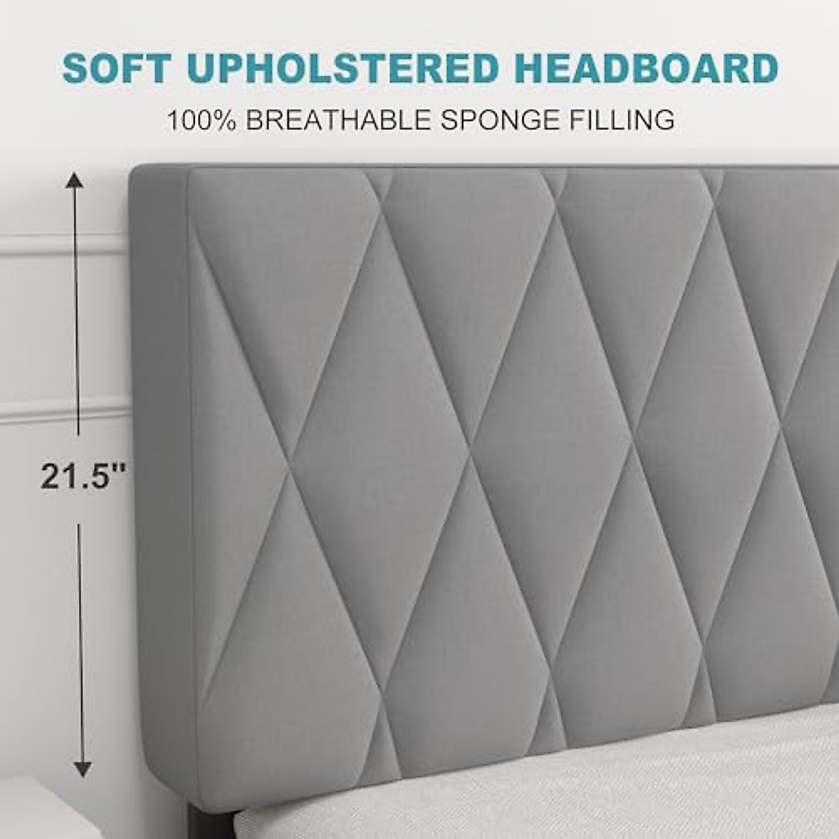 IYEE NATURE Twin Bed Frame Upholstered Platform with Headboard and Strong Wooden Slats, Strong Weight Capacity, Non-Slip,No Box Spring Needed, Easy Assembly,Twin Size Bed Frame,Gray