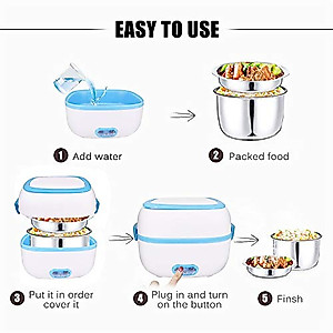 Sethruki Electric Lunch Box Heater Portable Food Warmer Bento Food Grade Material 2 Layers Steamer with Stainless Steel Bowls and Plate, Egg Steaming Rack, Cup, For Home and Office