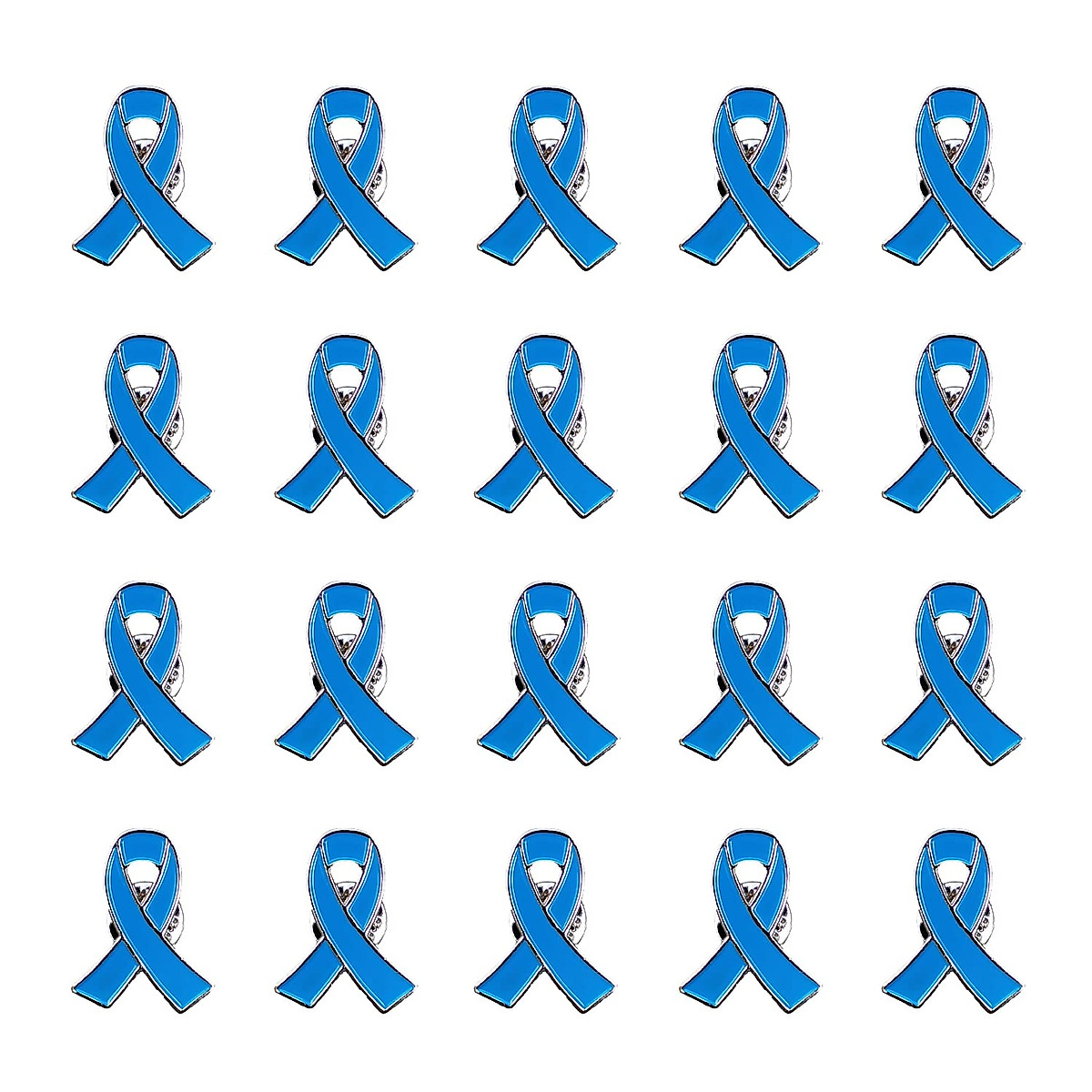 Blue Ribbon Pin 20 Pcs Colon Cancer Prostate Cancer Awareness Pin Blue Brooch Enamel Lapel Pins