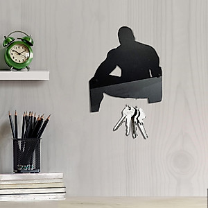 Hmango Keychain Holder with Big Thoughts,Barry Wood Key Holder-Stylish and Practical Organizer for Your Keys, Funny Wall Hanging Art for Bedroom Door. (2PC-Black-6inch)