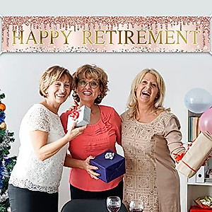 Pink Rose Gold Happy Retirement Banner Decorations for Women, Large Retirement Yard Banner Sign Party Supplies, Retired Theme Party Photo Booth Props Decor Outdoor Indoor (9.8x1.6ft)