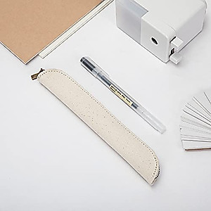 Canvas pencil case cartucheras de maquillaje pure color simple mini pencil case apple pencil pen case (Beige, S)