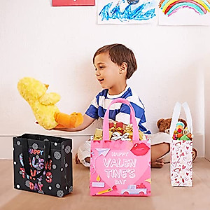YANGTE 12Pcs Valentine's Day Gift Bags with Handles, Reusable Tote Bags Non-Woven Valentines Gift Bags for Kids Classroom Gift Exchange Party Favor, Gift Giving Goody Bags for Gift Wrapping