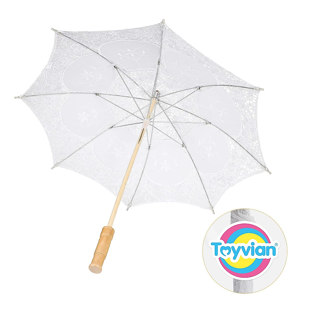 Toyvian 44cm Lace Umbrella Wedding Small Umbrella for Bride Wedding Gift Photo Props Kids Gift - White