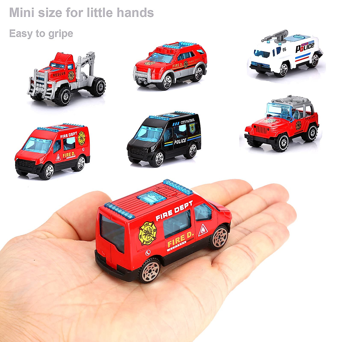 haomsj 17PCS Mini Police Car Toys for Boys 3-5 Die Cast Metal Toy Police Car Set Fire Trucks Including 5 Road Signs Kid Birthday Party Gift Police Party Decorations Police Toys