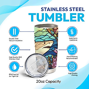 Hyturtle Personalized Gifts Shark Lover - Shark Printed Customized Name Stainless Steel Tumbler 20 oz With Lid - Idea Cute Sea Animal Lover Gifts For Women, Girl kids On Birthday, Christmas