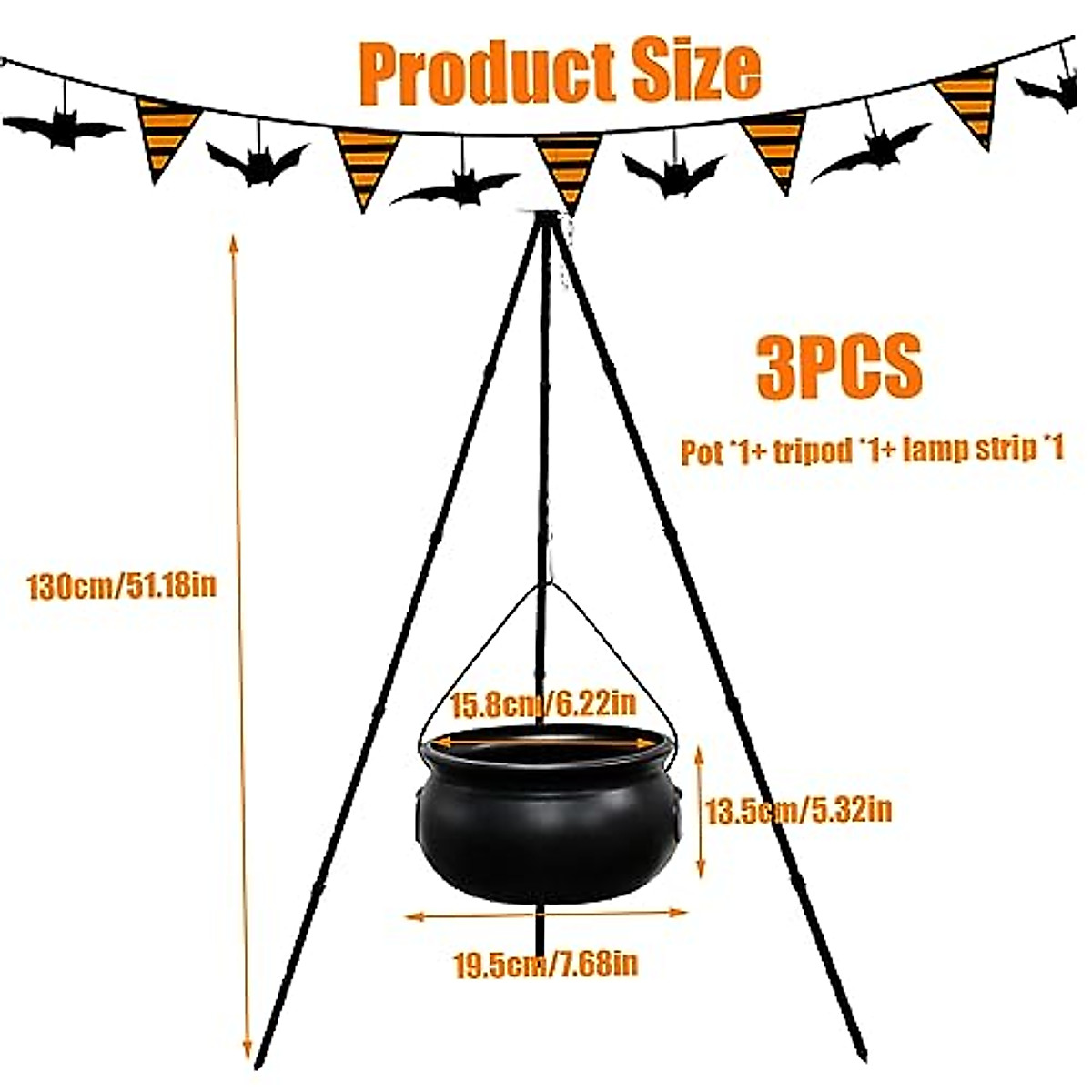 Witches Cauldron Large Halloween Cauldron on Tripod with Lights Cauldron Halloween Decor Black Witch Cauldron for Outdoor Halloween Yard Decorations