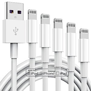 TUMABER 5 Pack Apple MFi Certified iPhone Charger Cable 6Ft, Lightning to USB Cord 6 Foot, 2.4A Fast Charging,Apple Phone Long Chargers for 13/12/11/11Pro/11Max/ X/XS/XR/XS Max/8/7/6, White