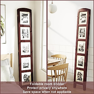 SZQINJI 3 Panel Photo Room Divider Screen, Solid Wood Divider for Room Separation for 8x10 Picture Frame Without Mat for 5x7 Photo with Mat, Walnut