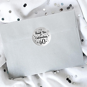 Black and Silver 60th Birthday Thank You Stickers - 1.75 in - 40 Labels