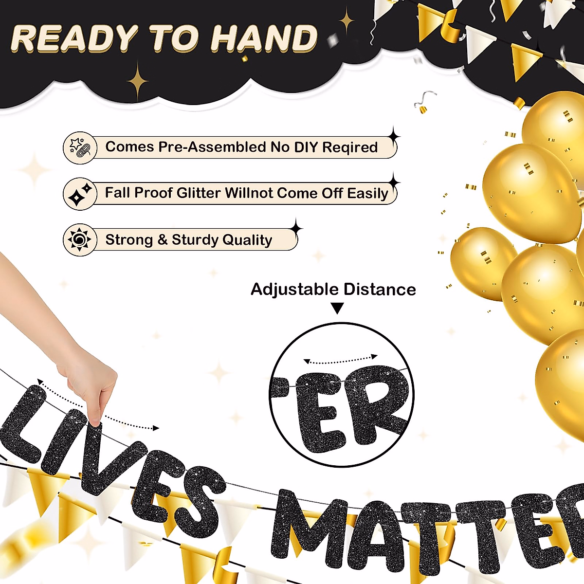 Fulmoon Pre Strung Old Lives Matter Banner 6.56 ft Funny Birthday Retirement Party Decorations 80th 70th 60th 50th Retirement Party Garland Bunting Decorations for Men Women (Glitter Black)