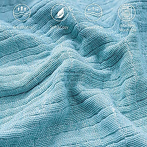 SE SOFTEXLY Cotton Muslin Blankets 4-Layer Blue Blankets for Bed Couch,Thermal Blanket for Adults Lightweight Soft Breathable Throw Blanket for All Season Gauze King Size Blanket(90"x 102",Light Blue)