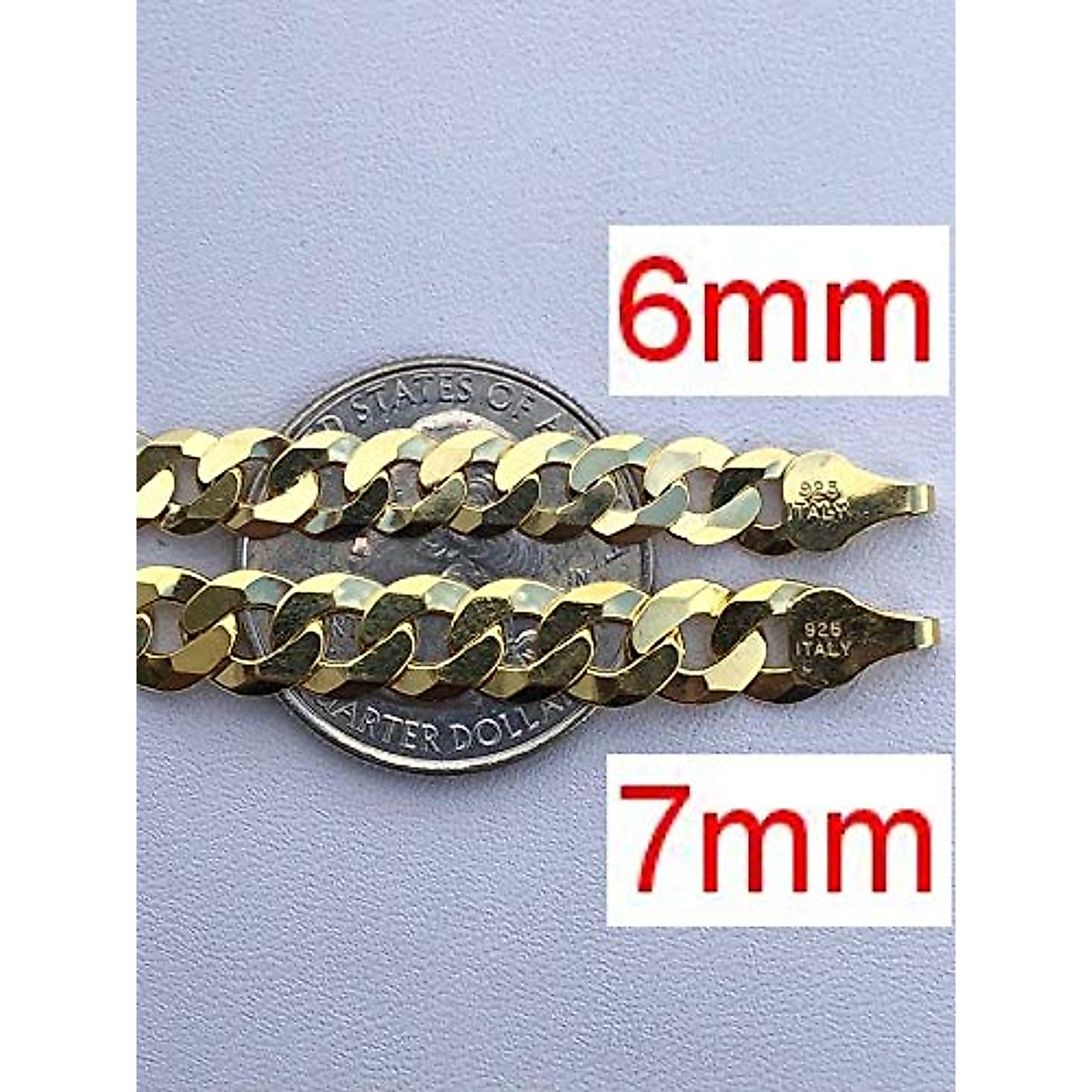 HarlemBling 14k Gold Over Solid 925 Sterling Silver - Men's Ladies Flat Cuban Chain - Made In Italy - 18-30" - 4mm 5mm 6mm 7mm 8mm - Necklace (20, 8mm)