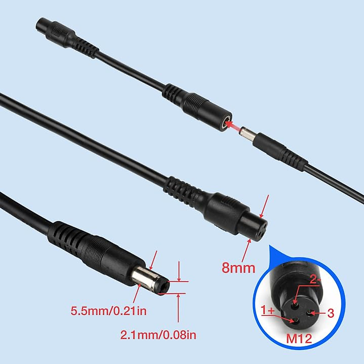 42V 2A Battery Charger Replacement 2 Plugs DC 2.1mm 1 Prong and 8mm 3 Prong Connector for 36V Lithium Battery, Power Supply Adapter 36 Volt Device
