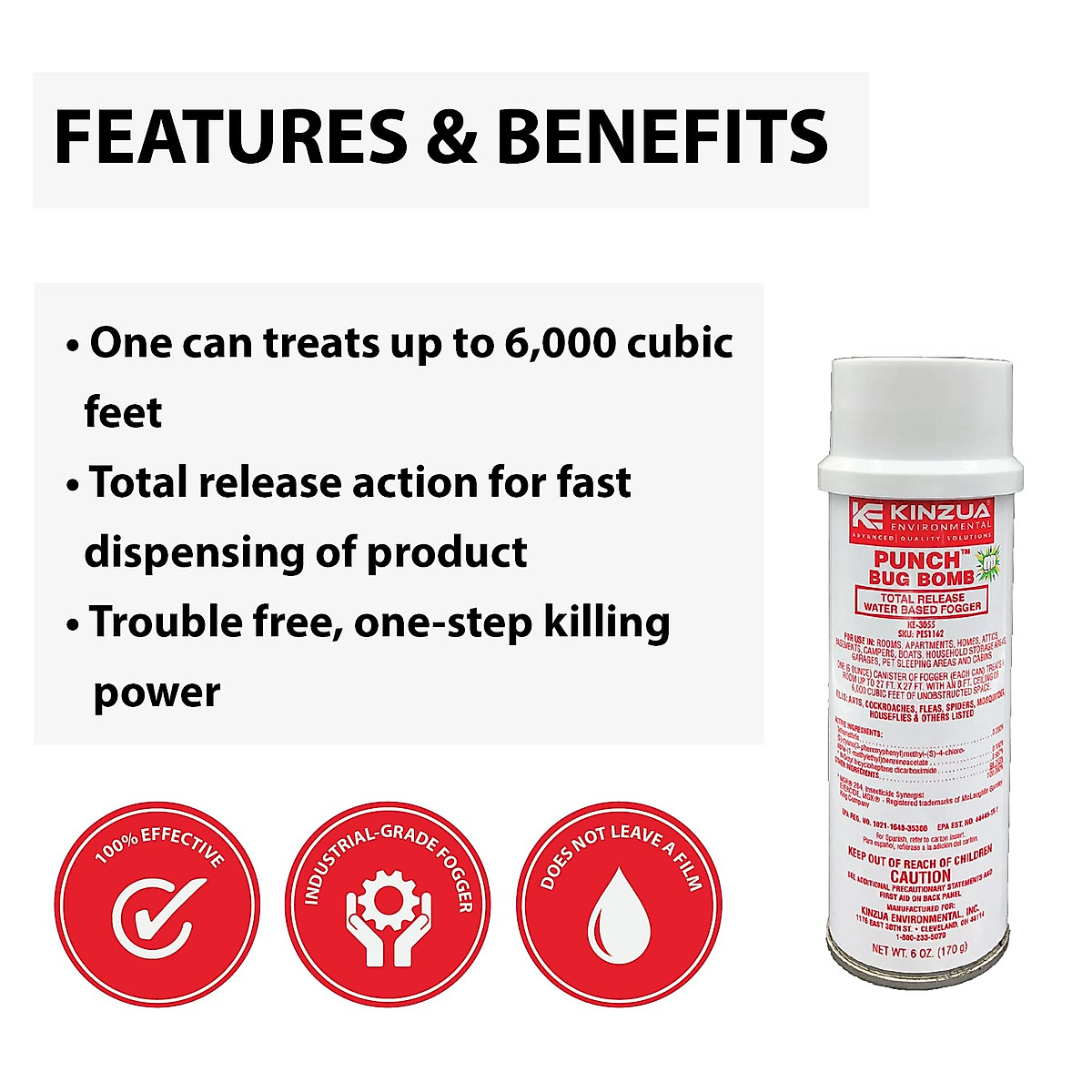 Punch Bug Bomb | 100% Kills Mosquitoes, Cockroaches, Fleas, Ants, Houseflies & More | Commercial-Grade Fogger | Easy-to-Use | Non-Staining, Water-Base Formula (6 oz Each) (1 Each)