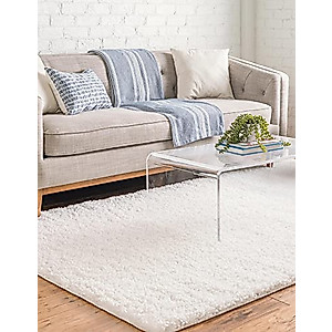Rugs.com Zermatt Shag Collection Rug – 2' 2 x 3' White Shag Rug Perfect for Entryways, Kitchens, Breakfast Nooks, Accent Pieces