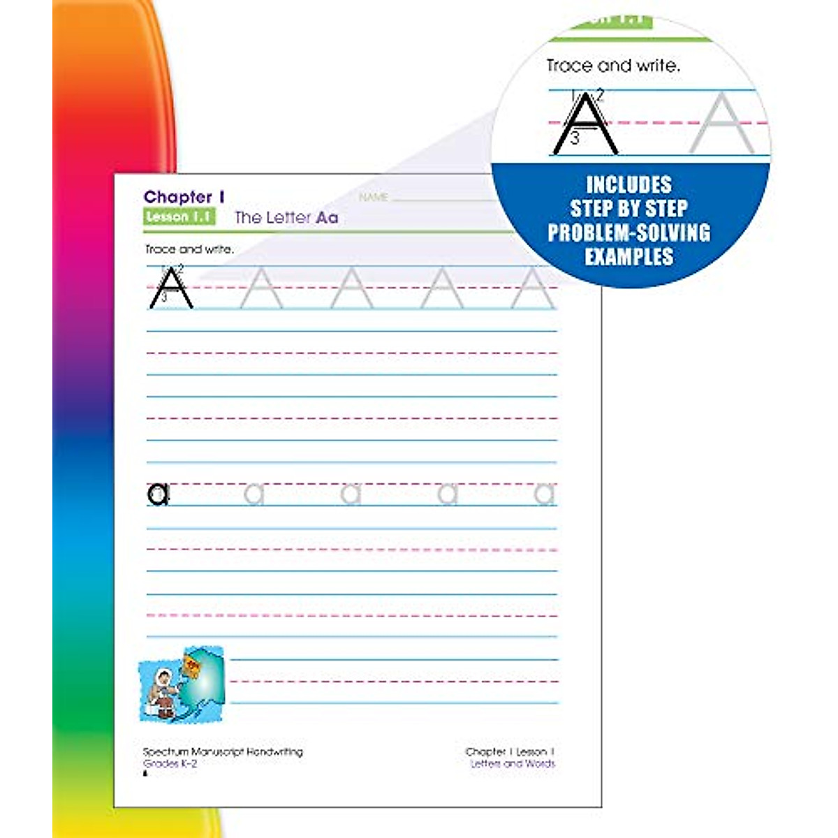 Spectrum Manuscript Handwriting Workbooks, Ages 5 to 8, Kindergarten to 2nd Grade Handwriting Practice With Lower-and Uppercase Letters, Sentence Practice, and Vocabulary - 96 Pages