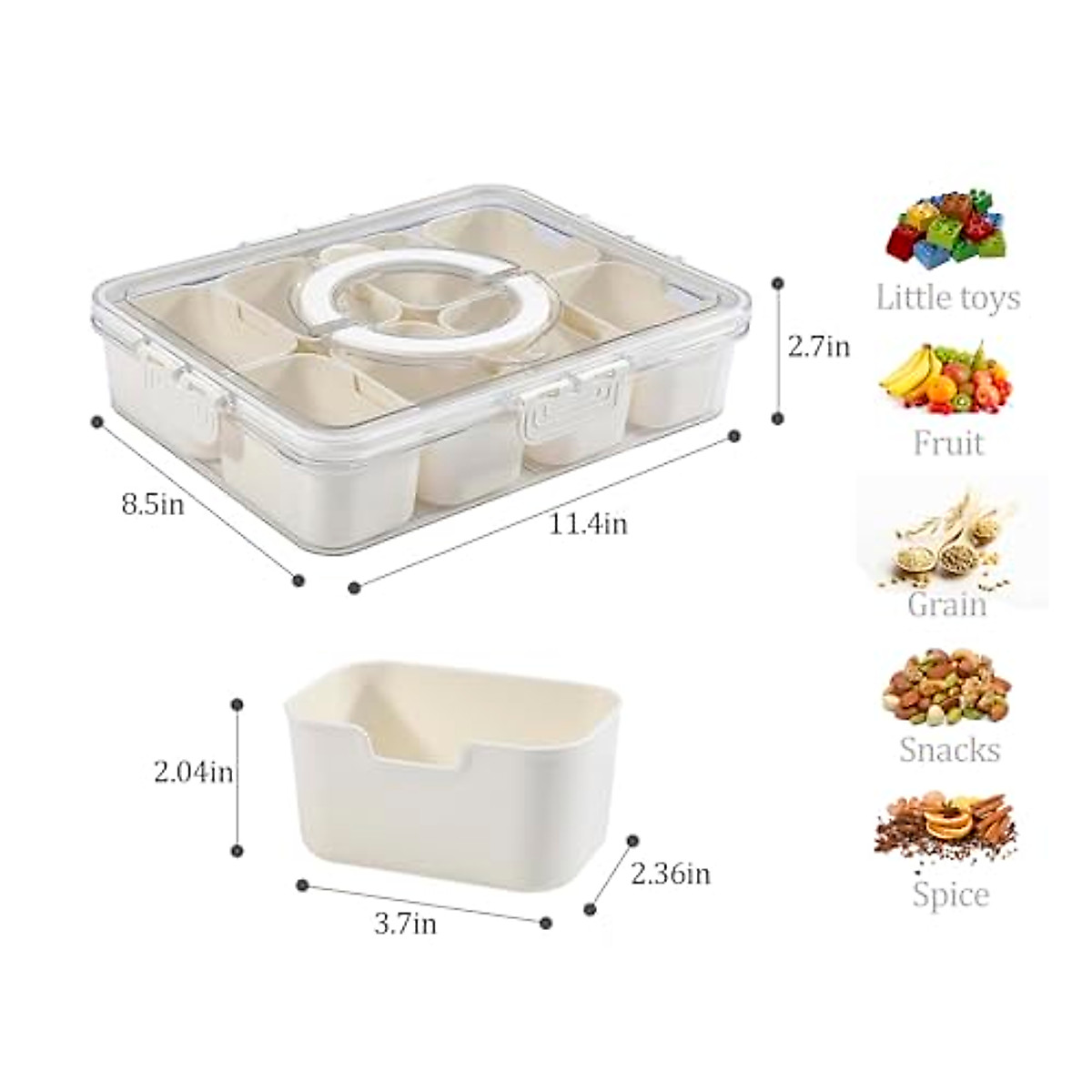 YouLike Divided Snackle Box 2Pack Charcuterie Container With Handles And Lids 8 Compartment Fruit Serving Tray for Veggie Appetizer Platter for Fridge Stackable Food Storage Box