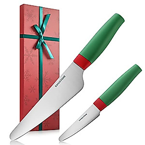 KINGSTONE Fruit Knife, 7 Inch Kitchen Knife & 3.3 Inch Paring Knife with Unique Round Head for Safe Use, High Carbon Stainless Steel with Gift Box