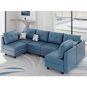 LLappuil Modular Sectional Sofa, Convertible U Shaped Sectional Couch with Storage, Modular Sectionals for Living Room, Faux Leather Fabric Waterproof Sofa, 6 Seat, Navy Blue