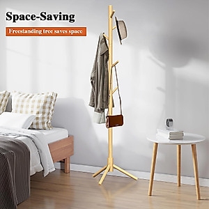 Z&L HOUSE Coat Rack Freestanding, Pure Natural Solid Wooden Coat Tree, 8 Hooks And Adjustable Height Floor Hanger, Used In The Bedroom Living Room Office To Hang Clothes, Hats, Bags